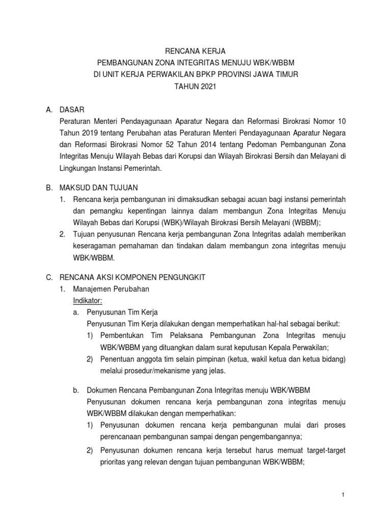 Rencana Kerja Pembangunan ZI | PDF