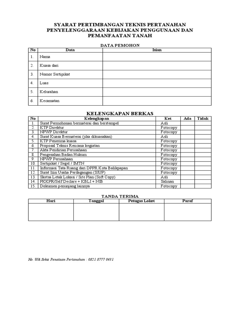 Syarat PKKPR (Penyelenggara Kebijakan Penggunaan Dan Pemanafaatan Tanah ...