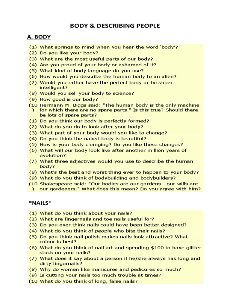 10,11 - Body & Describing People | PDF | Nail (Anatomy) | Extraversion ...