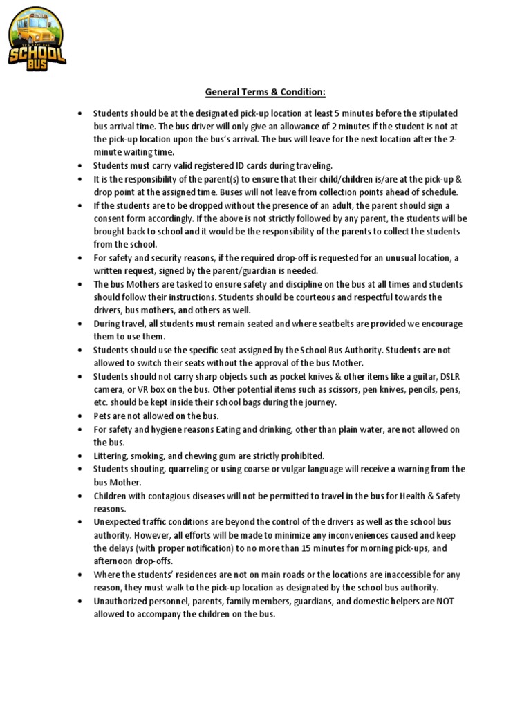 Terms & Condition-School Bus | PDF | Bus | School Bus
