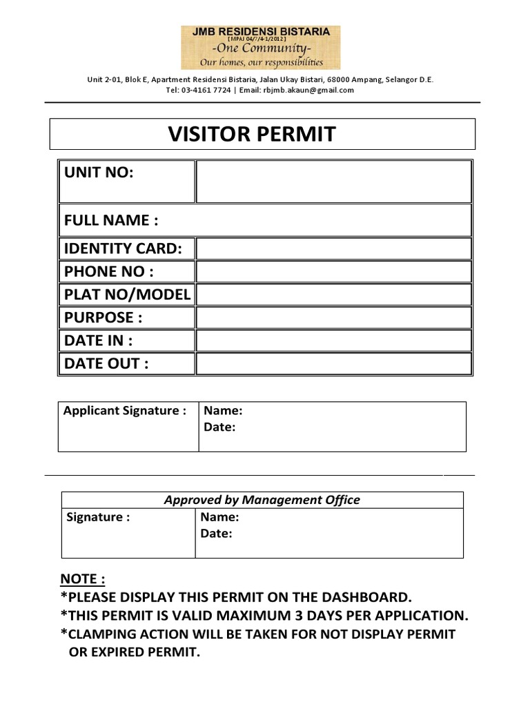 Form - Visitor Permit 2022 | PDF | Law