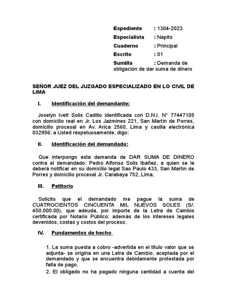 Demanda Final | PDF | Pagaré | Ley procesal