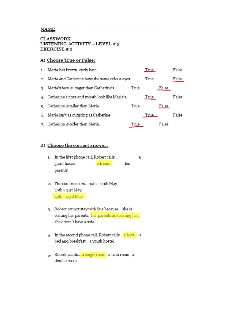 Listening - Class Activity Level 3 Ug | PDF