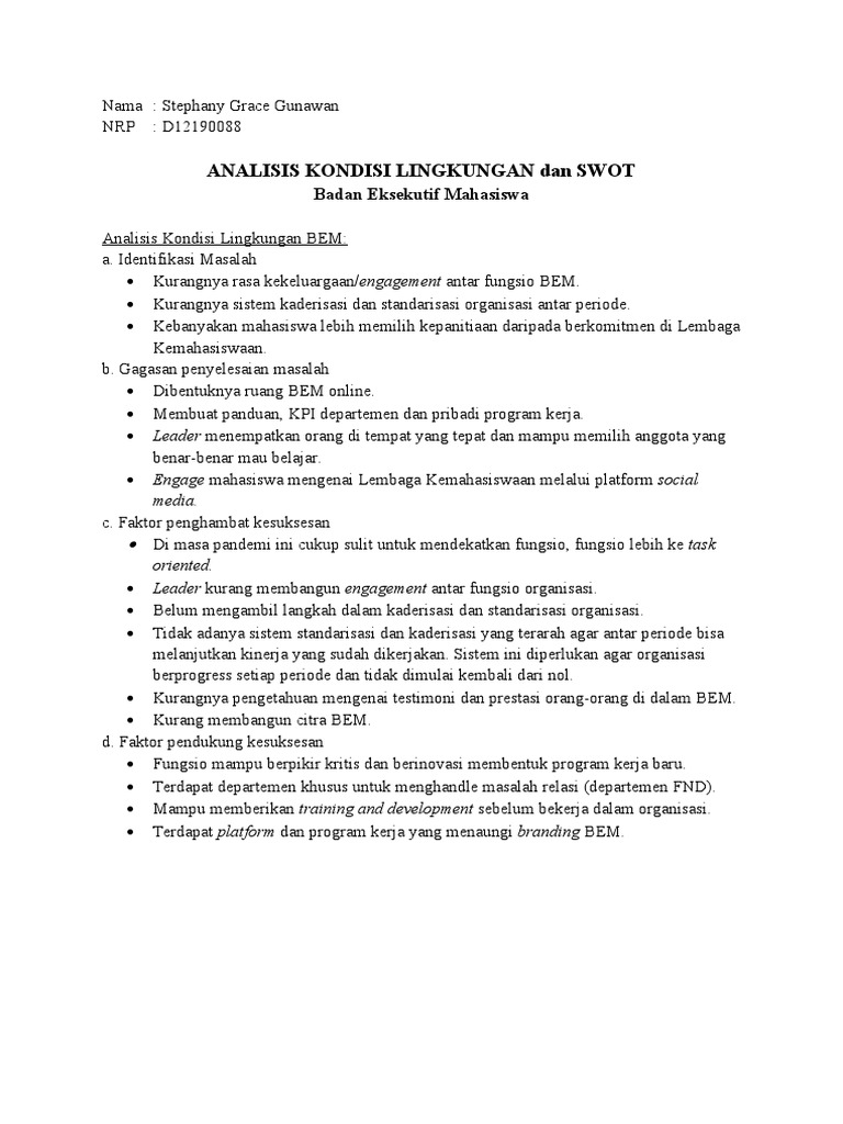 Tugas2a Bem Stephany Grace Gunawan d12190088 | PDF | Karier & Perkembangan