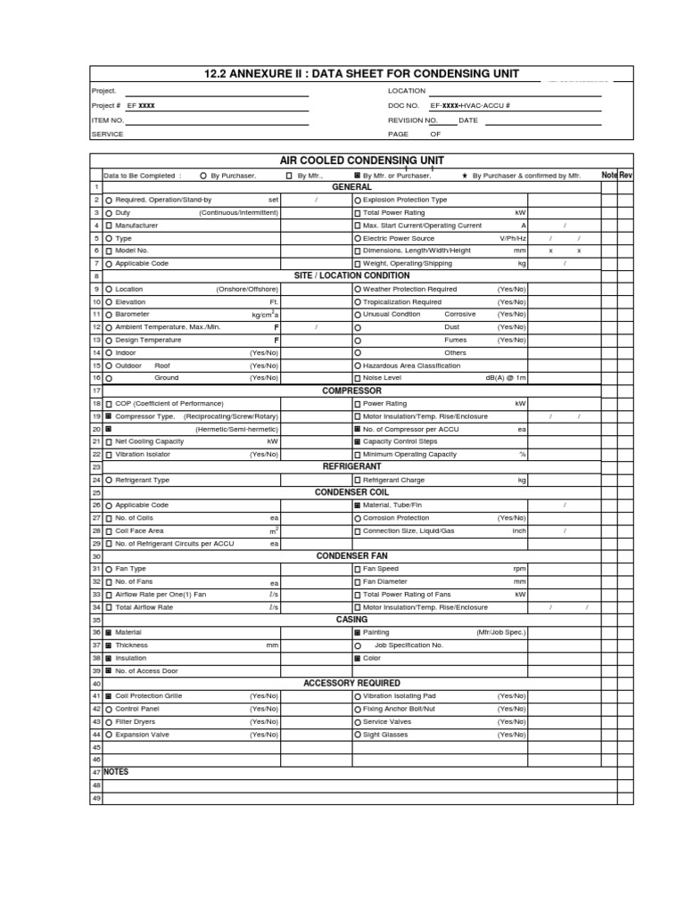 12.2 Annexure II Data Sheet For Condensing Unit | PDF | Machines | Manufactured Goods