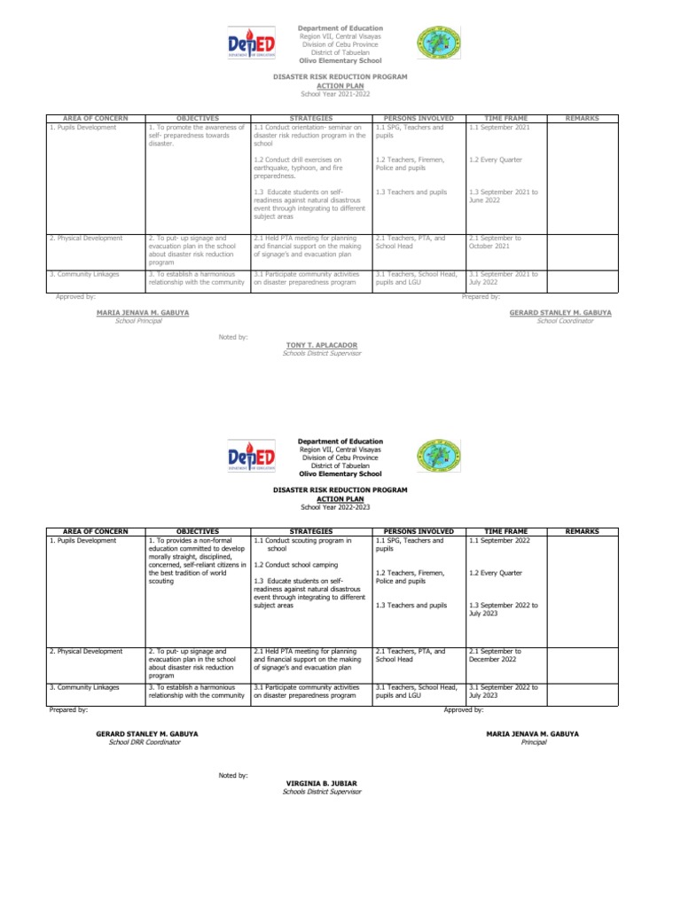 Action Plan Disaster Risk Reduction Program | PDF | Disaster Risk ...