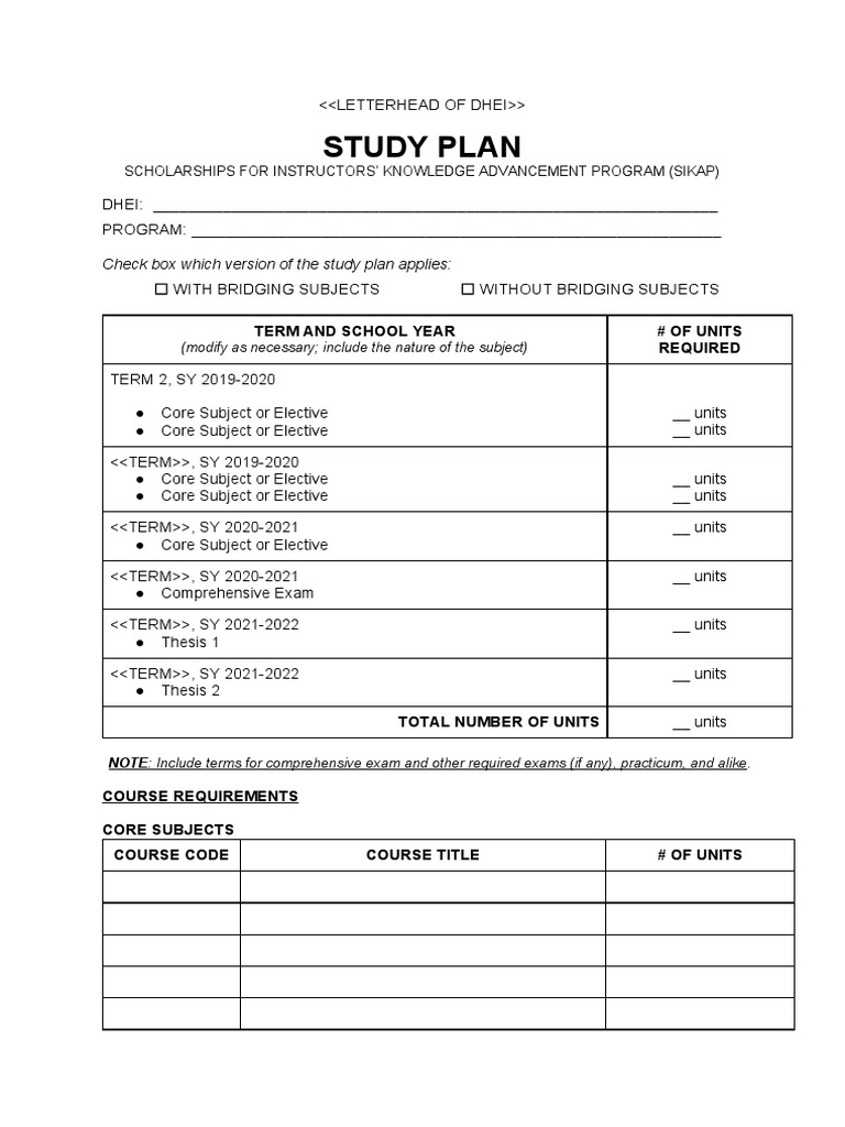 Study Plan Template (Annex C) | PDF