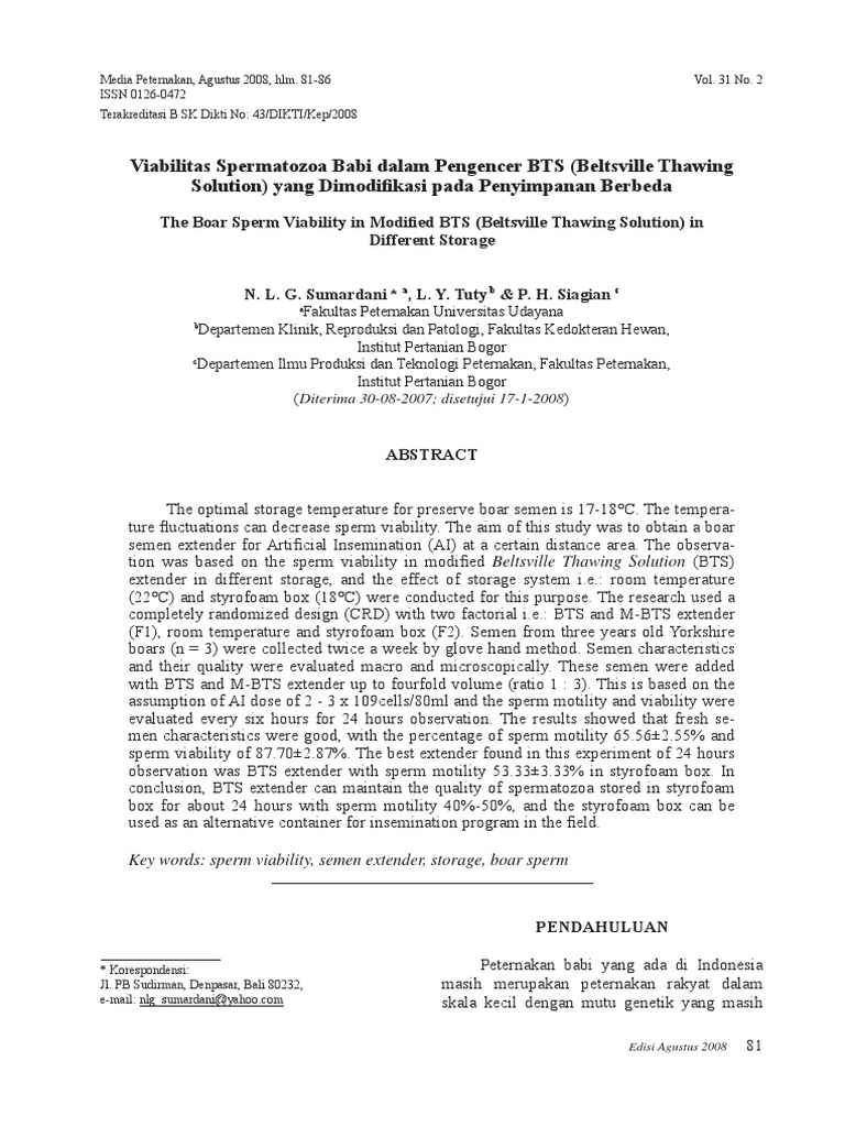 ID Viabilitas Spermatozoa Babi Dalam Pengen | PDF | Semen | Reproduction