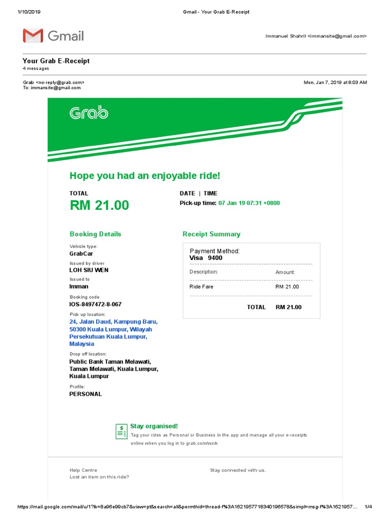 Gmail - Your Grab E-Receipt | PDF | Service Industries