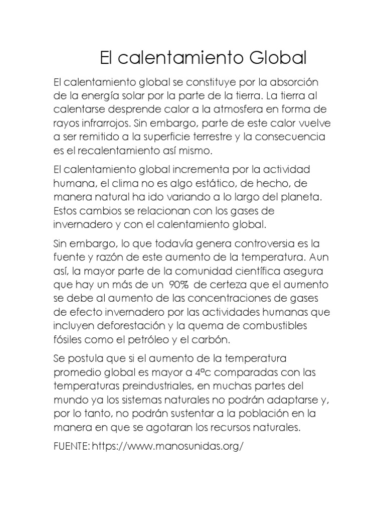 El Calentamiento Global | PDF | Gases de efecto invernadero | Cambio ...