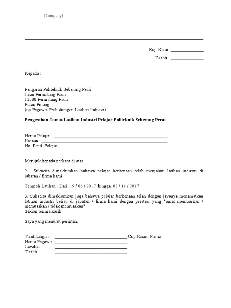 Surat Pengesahan Tamat LI | PDF