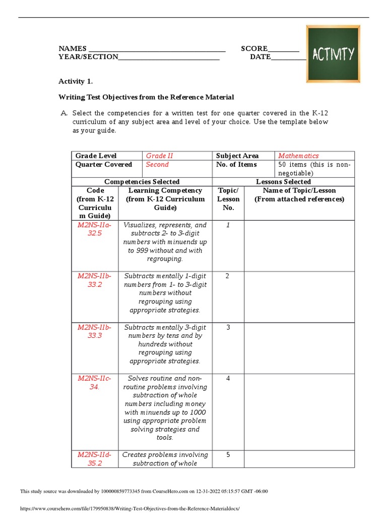 Writing Test Objectives From The Reference Material | PDF ...