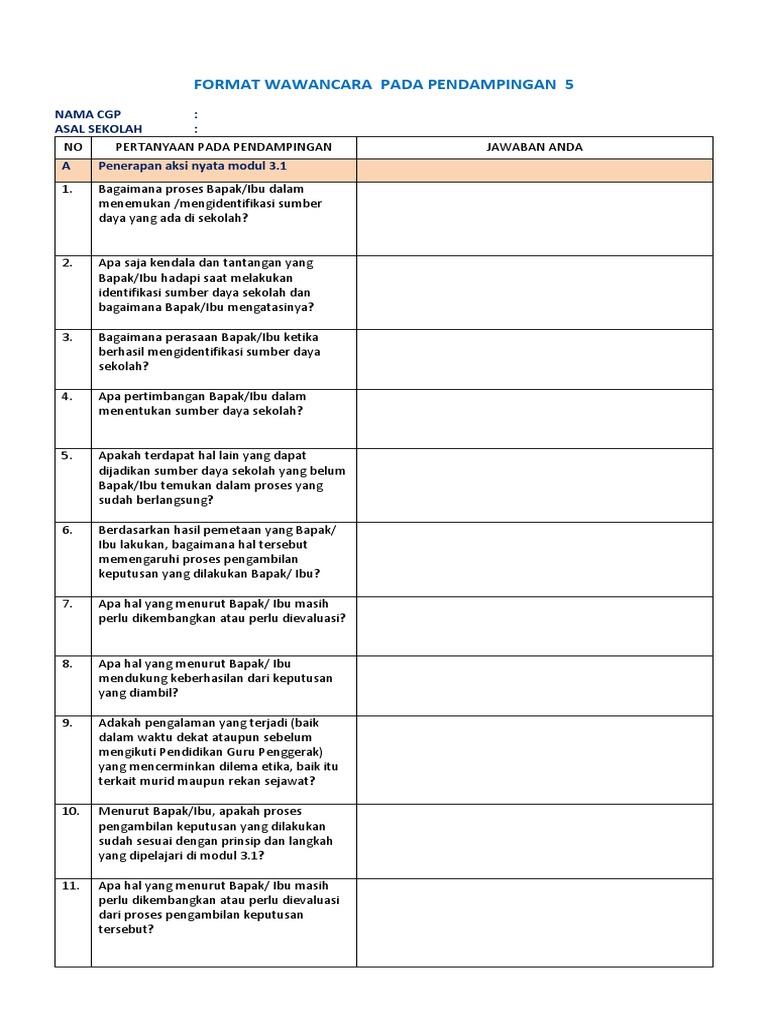 Format Wawancara Pada Pendampingan 5 Program Guru Penggerak | PDF