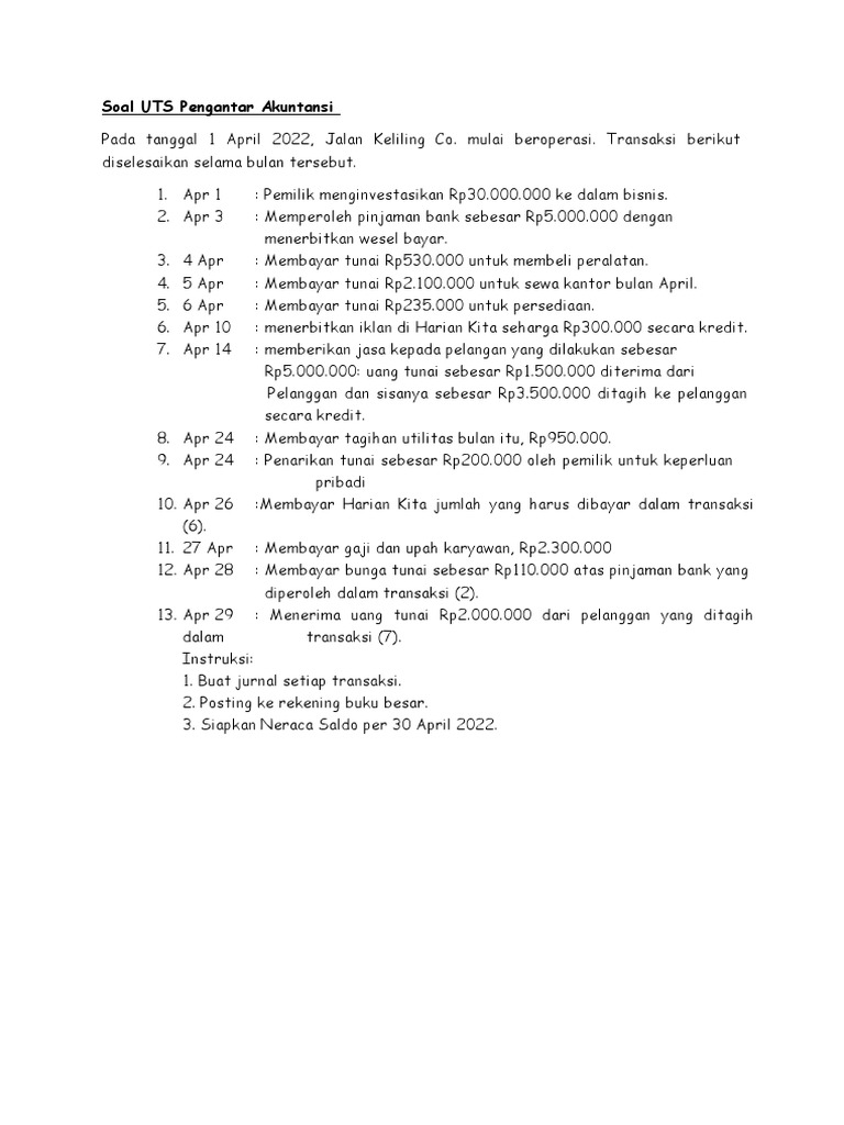 Soal UTS Pengantar Akuntansi | PDF
