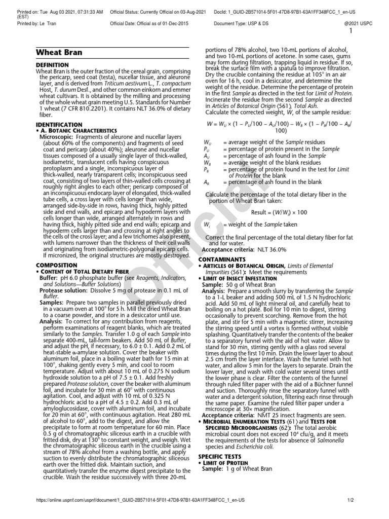 Wheat Bran | PDF | Wheat | Water