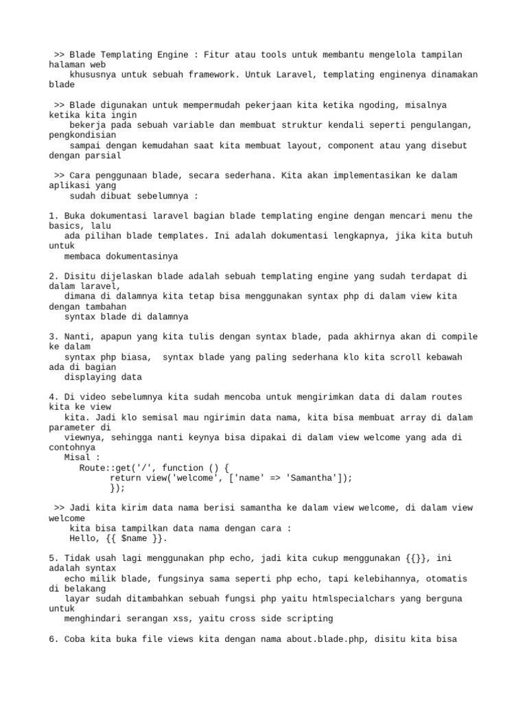 Tutorial Laravel 8 Pt 3 Blade Templating Engine Pdf