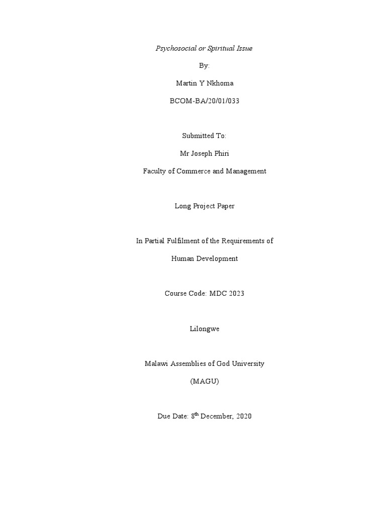 Human Development Project For Martin y Nkhoma | PDF | Substance Abuse ...