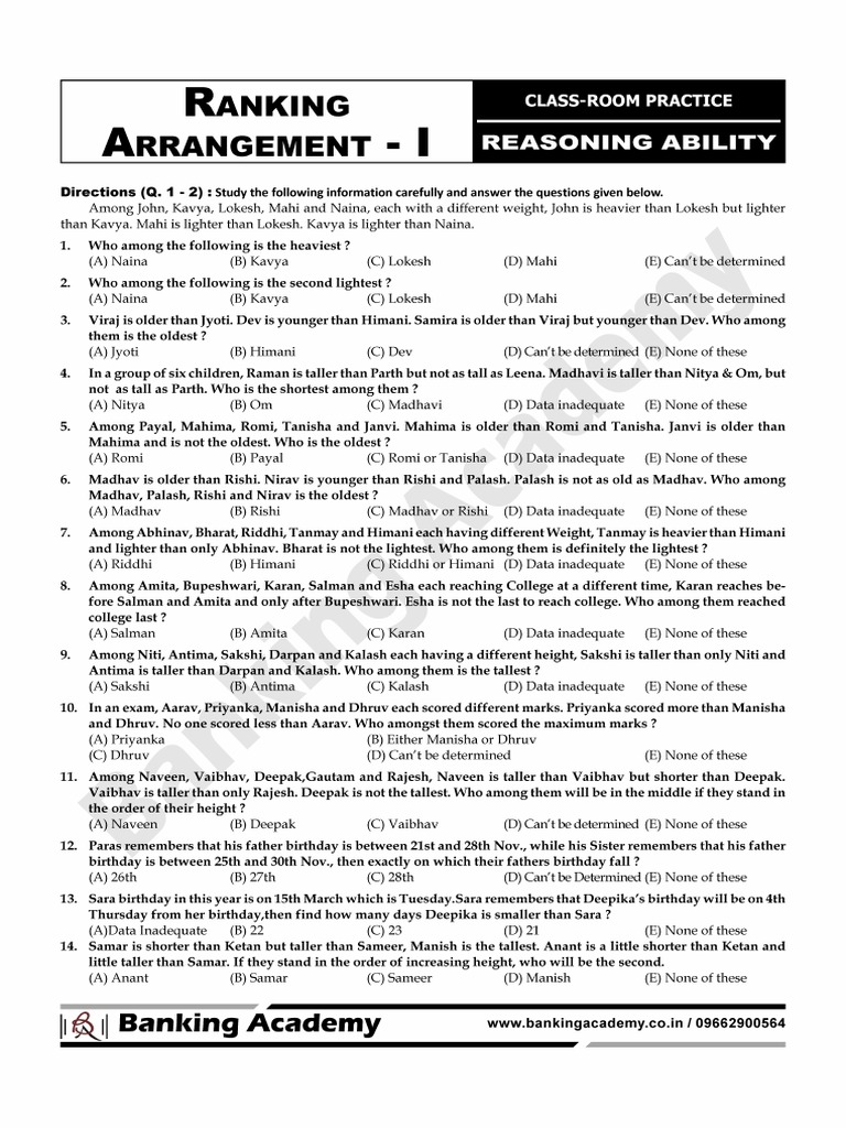  A Ranking Arrangement Question Copy PDF