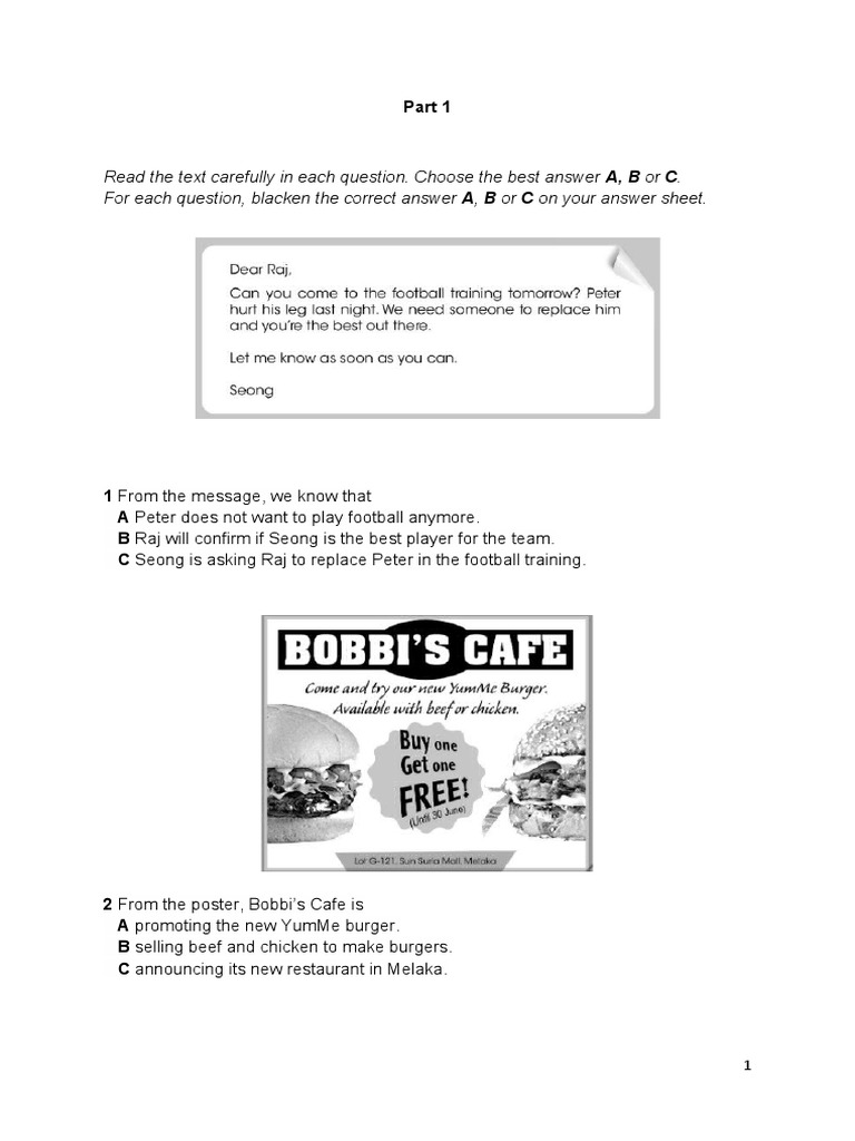 Soalan UP 1 English Form1 | PDF