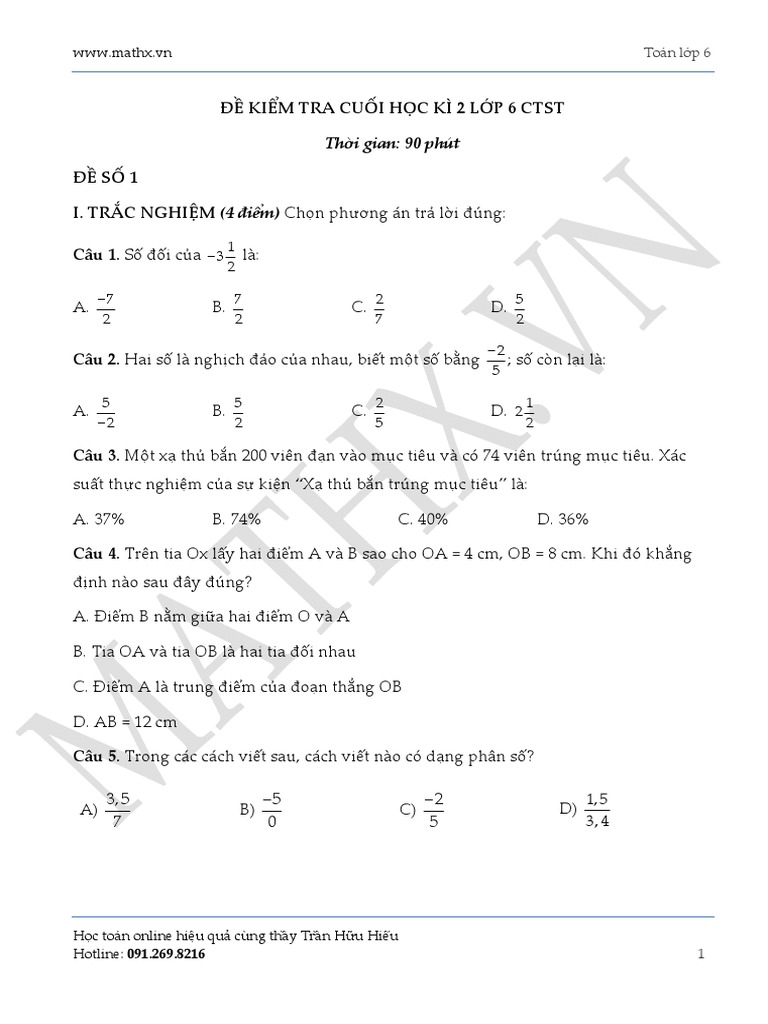 Đề Kiểm Tra Cuối Học Kì 2 Lớp 6 Ctst | PDF