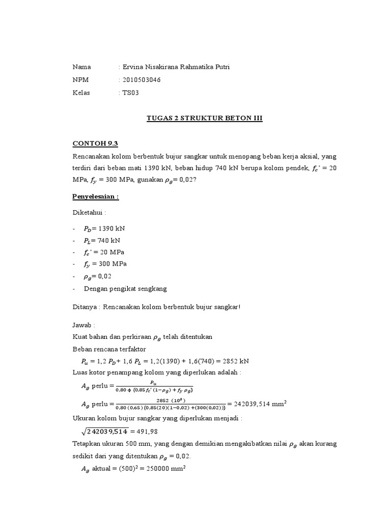 Tugas 2 2010503046 Ervina Nisakirana Beton 3 TS03 | PDF