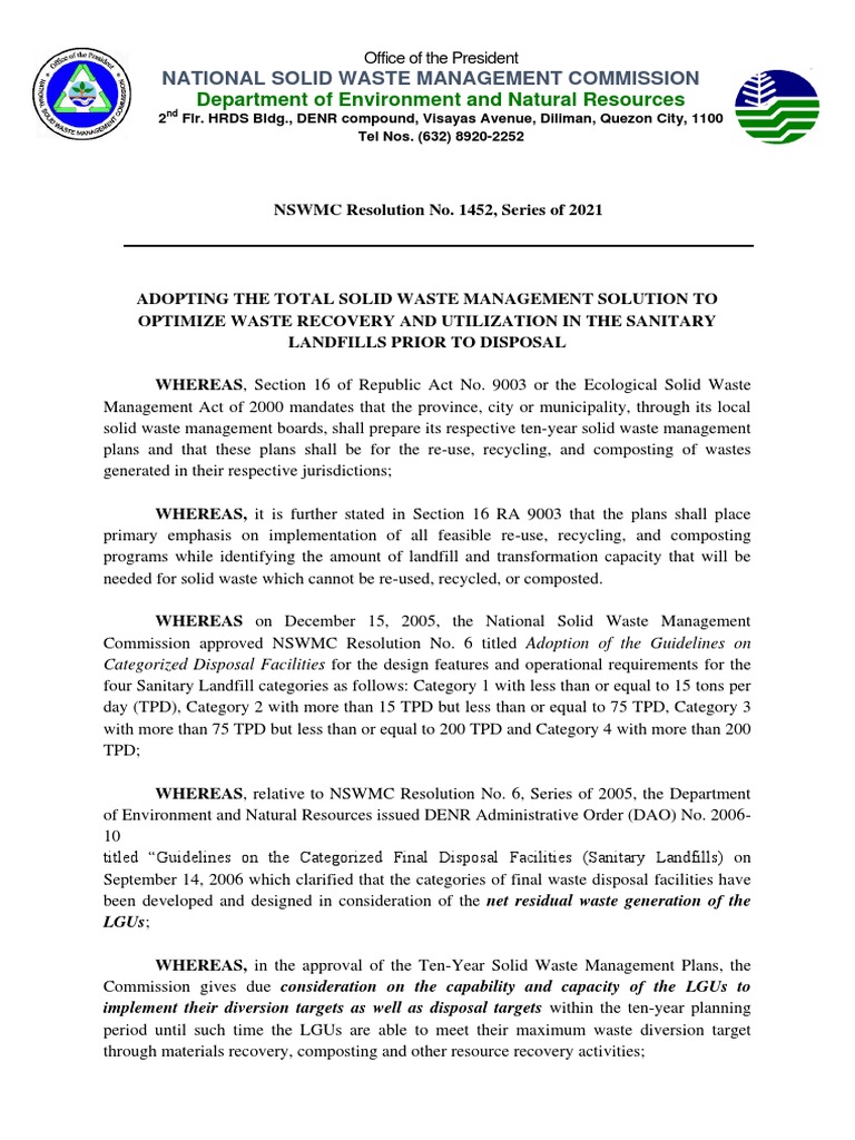 NSWMC-Resolution_Total-SWM-Solution.August-31-2021 | PDF | Waste ...