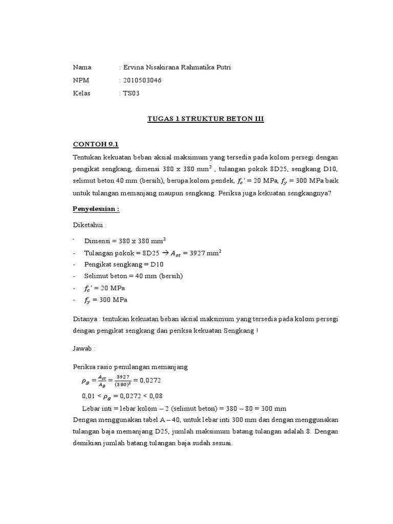 Tugas 1 2010503046 Ervina Nisakirana Beton 3 TS03 | PDF