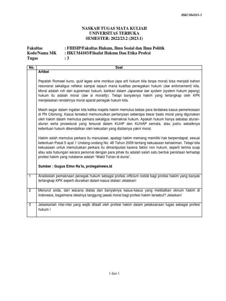 Soal Hkum4103 Tmk3 3 | PDF