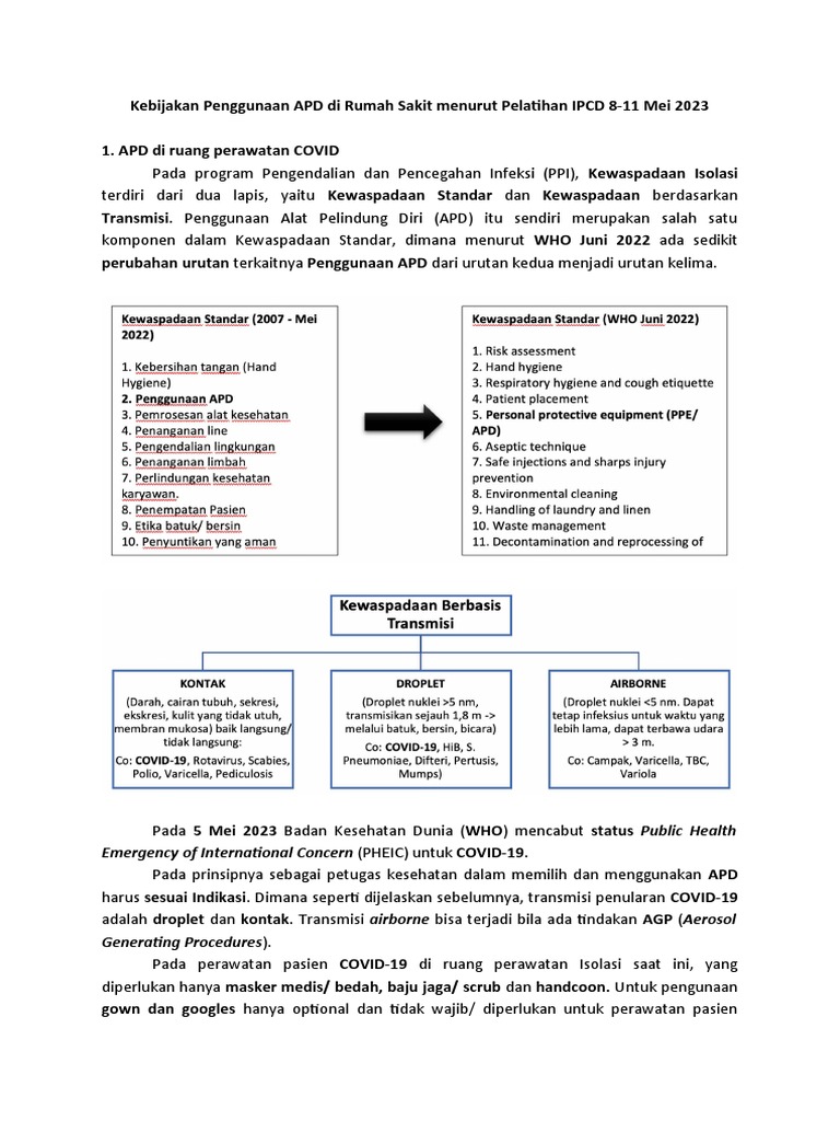 Kebijakan Penggunaan APD di RS (Pelatihan IPCD 2023) | PDF