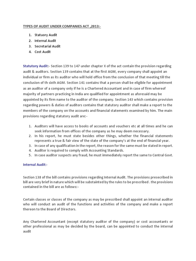 Types of Audits Under Companies Act 2013 | PDF | Law