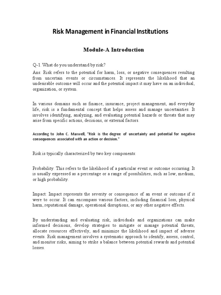 Risk Management Q-A 1-5 Module-1 | PDF | Risk | Risk Management