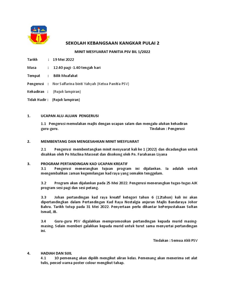 Minit Mesyuarat PSV Kali Ke 2 2022 | PDF