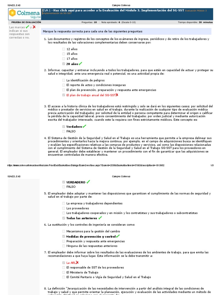 MODULO 3 - 1 - Modulo 50 SGSST - Colmena | PDF | Evaluación