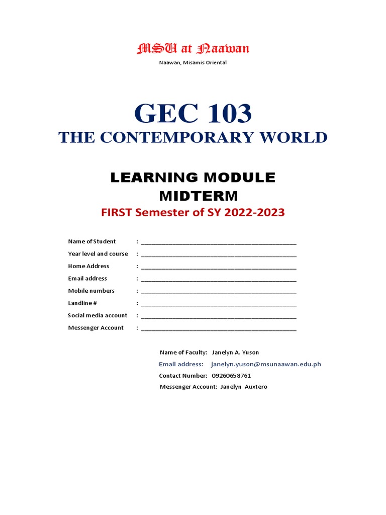 Gec 103 - Contemporary World (Module 2) | PDF | Immigration | Human Migration