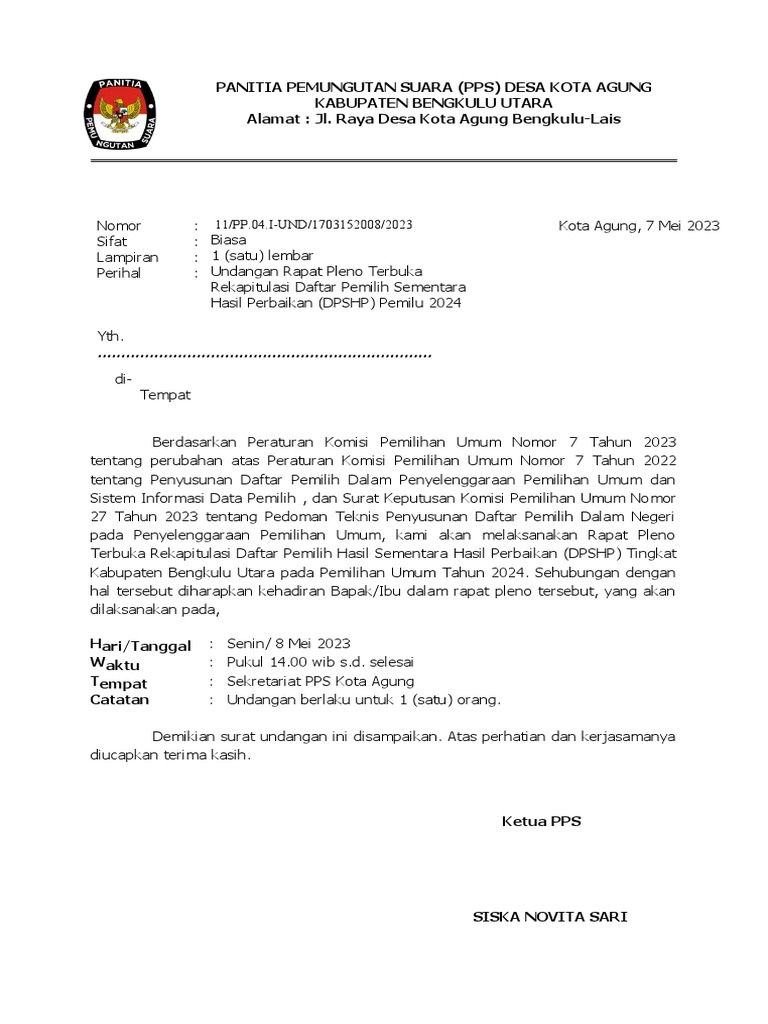 Undangan Rapat Pleno DPSHP 2024 | PDF