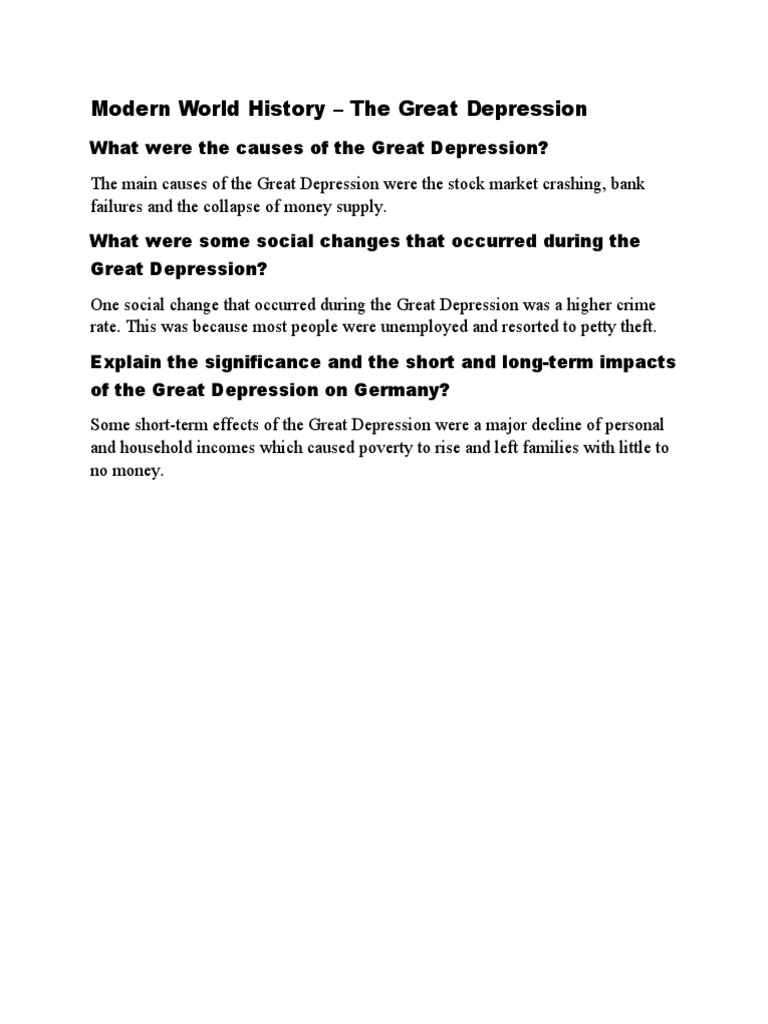 Causes and Impact of the Great Depression | PDF