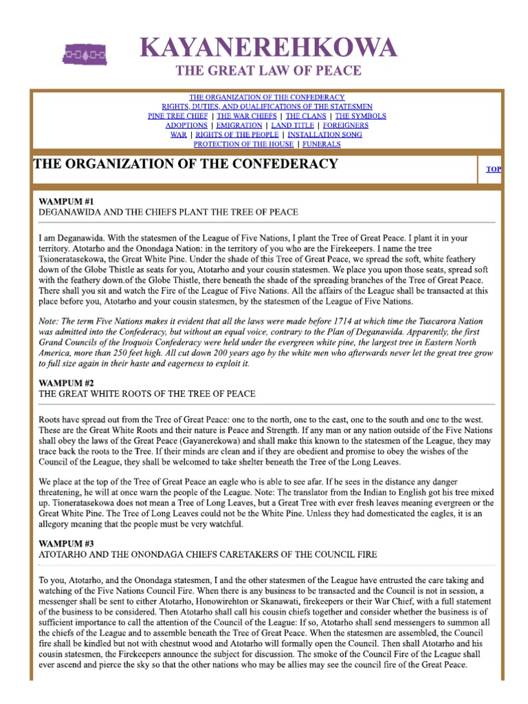 The Organization of The Confederacy - Kayanerehkowa - Great Law of ...