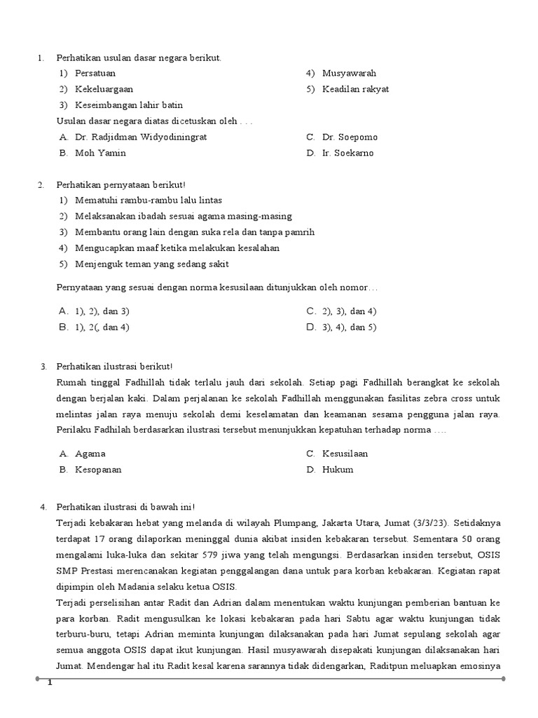 Soal Ujian Sekolah PPKN Kelas 9 | PDF