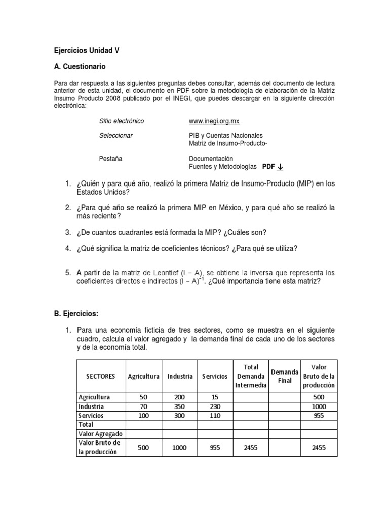 Ejercicio Unidad V MIP | PDF | Valor añadido | Producto Interno Bruto