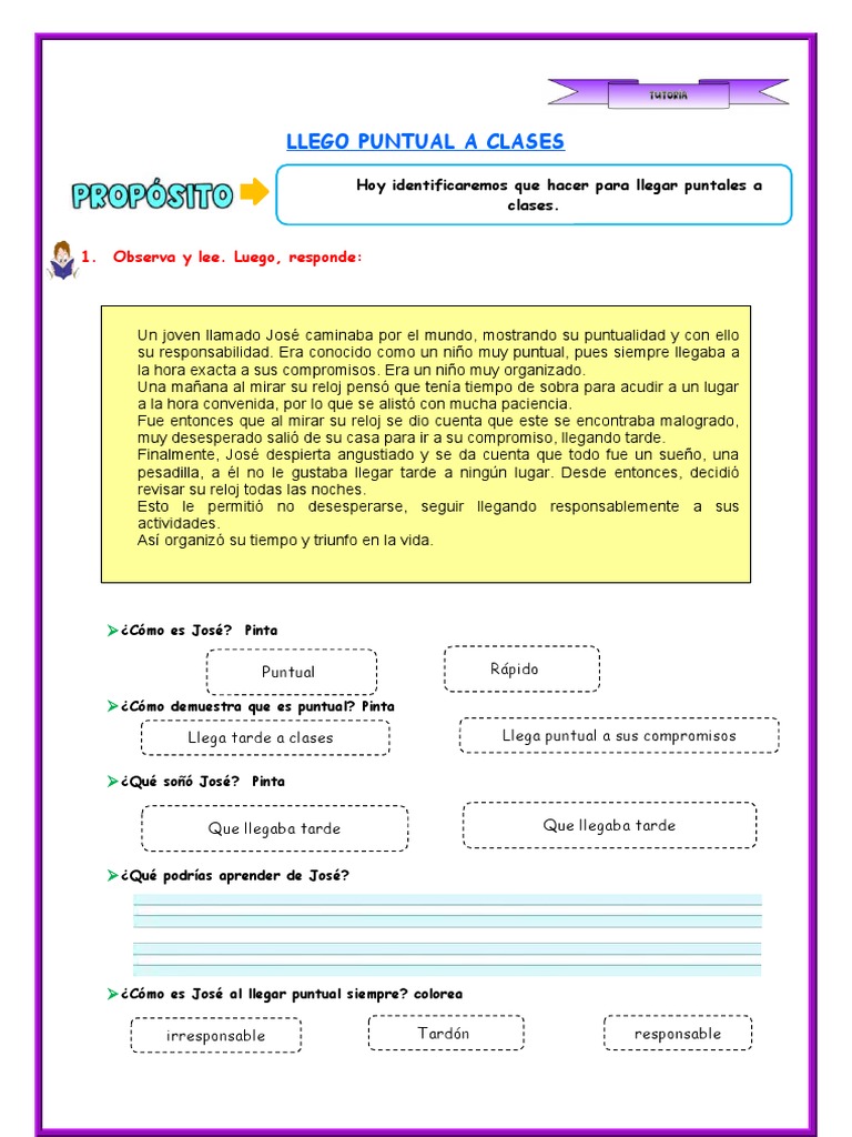 E2 S3 Ficha D5 Tutoria Llego Puntual A Clases - 18-04 2 ''A'' | PDF
