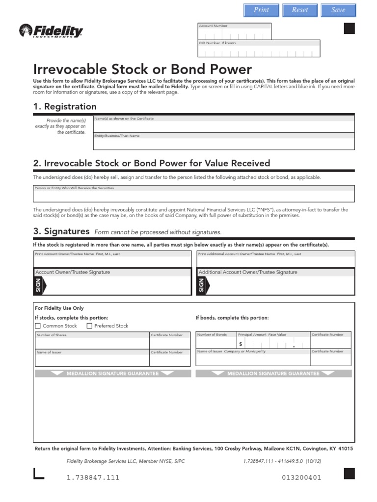 Irrevocable Stock or Bond Power | PDF | Stocks | Bonds (Finance)