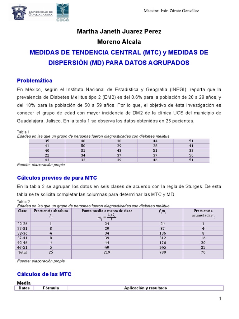 MTC y MD para Datos Agrupados - JPMJ | PDF | Mediana | Causas de la muerte