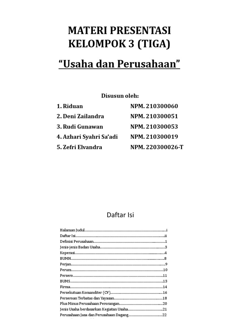 Materi Presentasi Kelompok 3 (Usaha Dan Perusahaan) | PDF