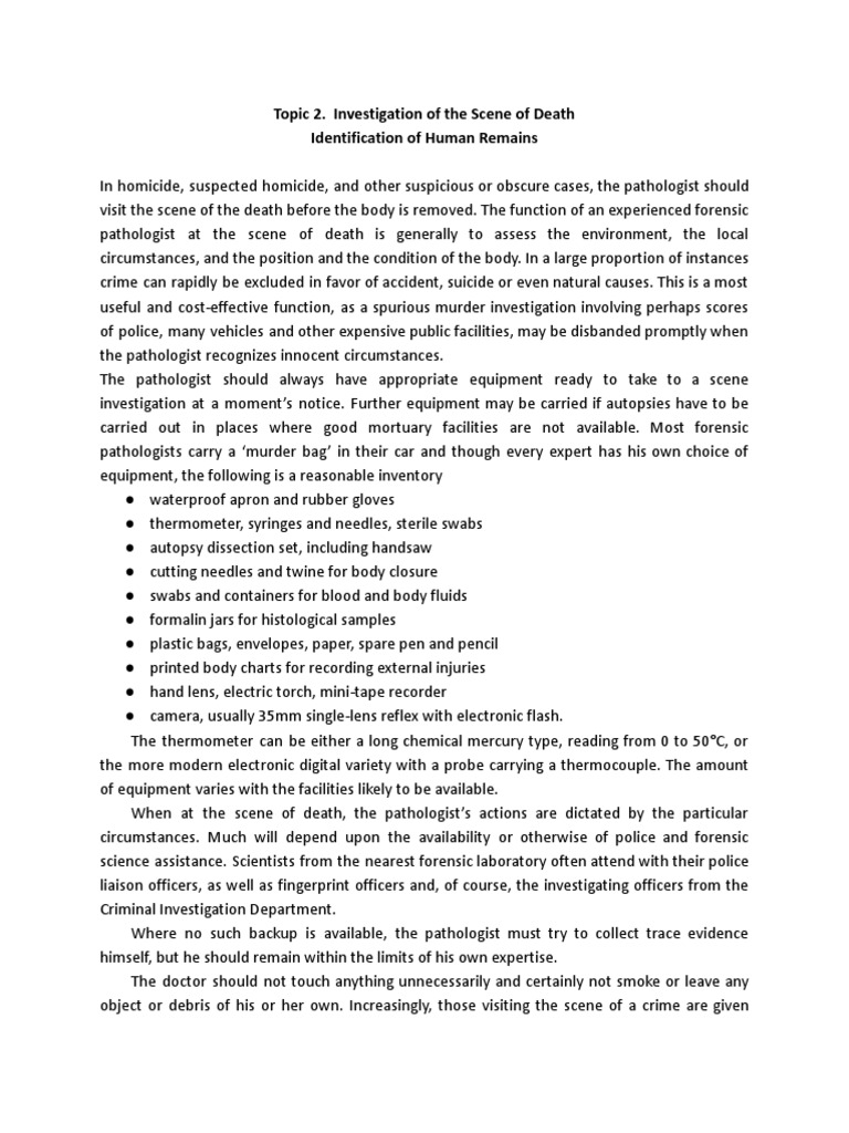 Topic 2. Investigation of The Scene of Death | PDF | Autopsy | Forensic ...