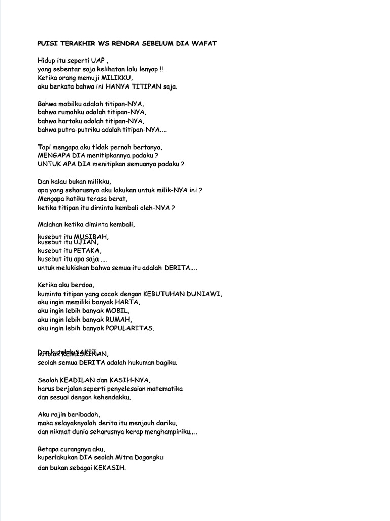 PDF Puisi Terakhir Rendra Compress | PDF | Puisi