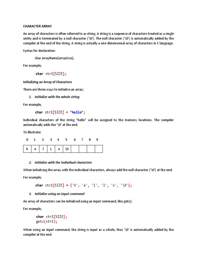 Week 4a Character Array Download Free Pdf String Computer Science 9167