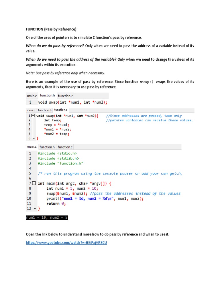 Week 2d Function (Pass by Reference) | PDF