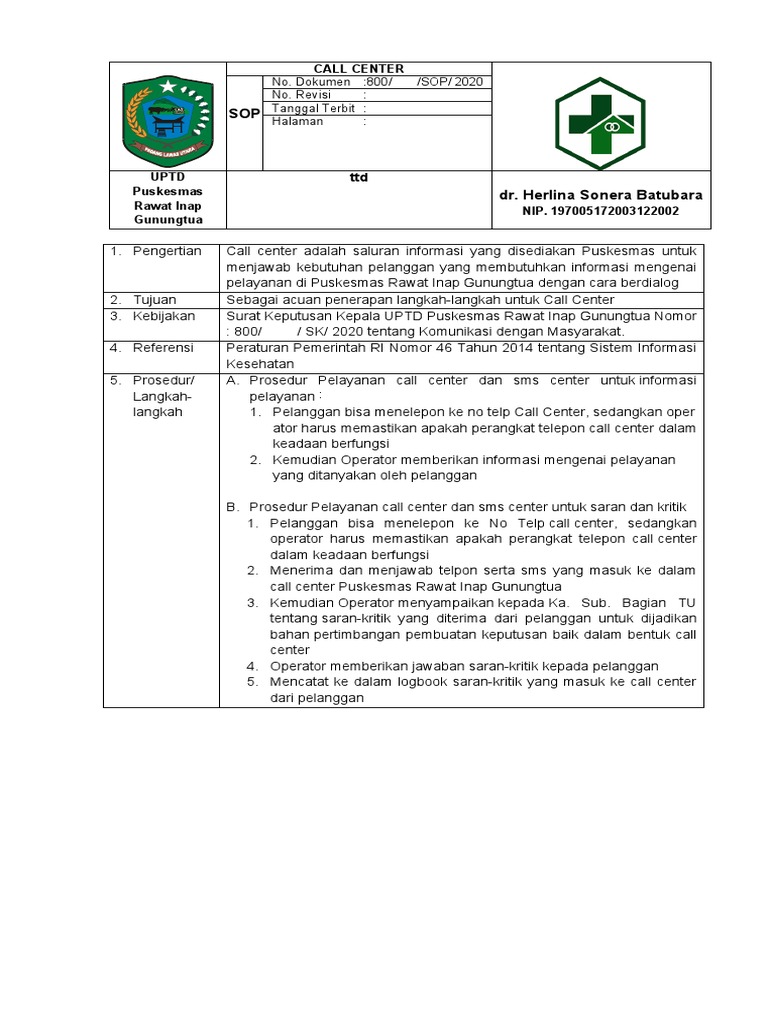 SOP Call Center | PDF