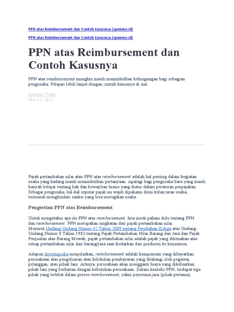 PPN Atas Reimbursement Dan Contoh Kasusnya | PDF
