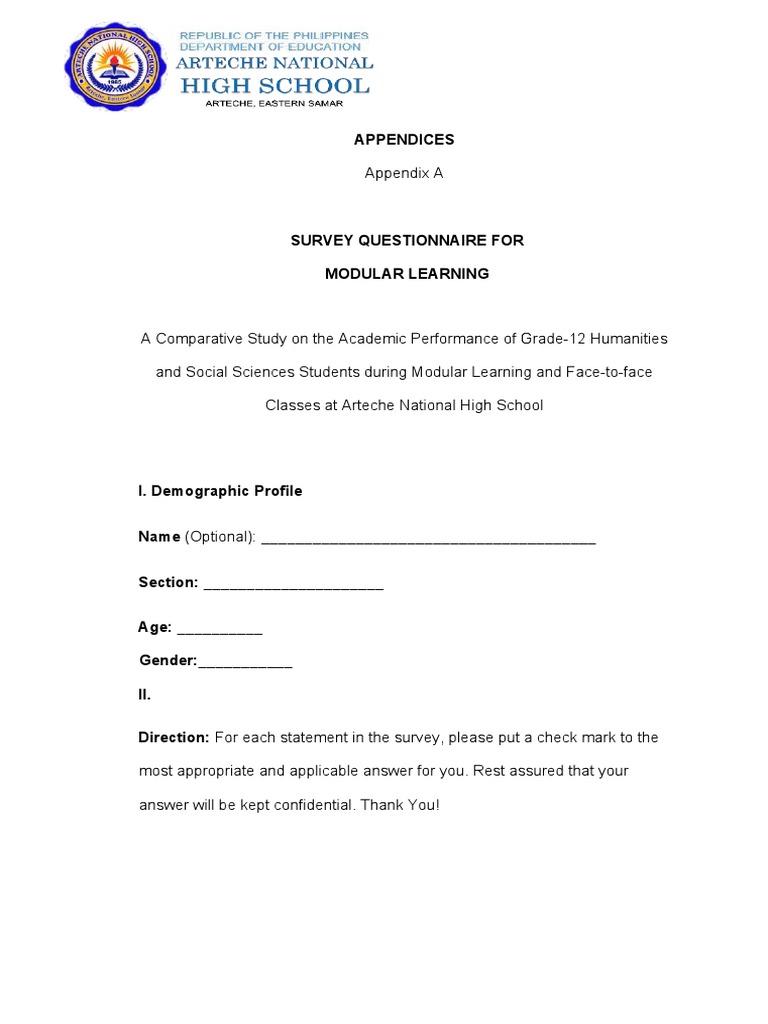 Survey Questionnaire PR | PDF | Teachers | Learning